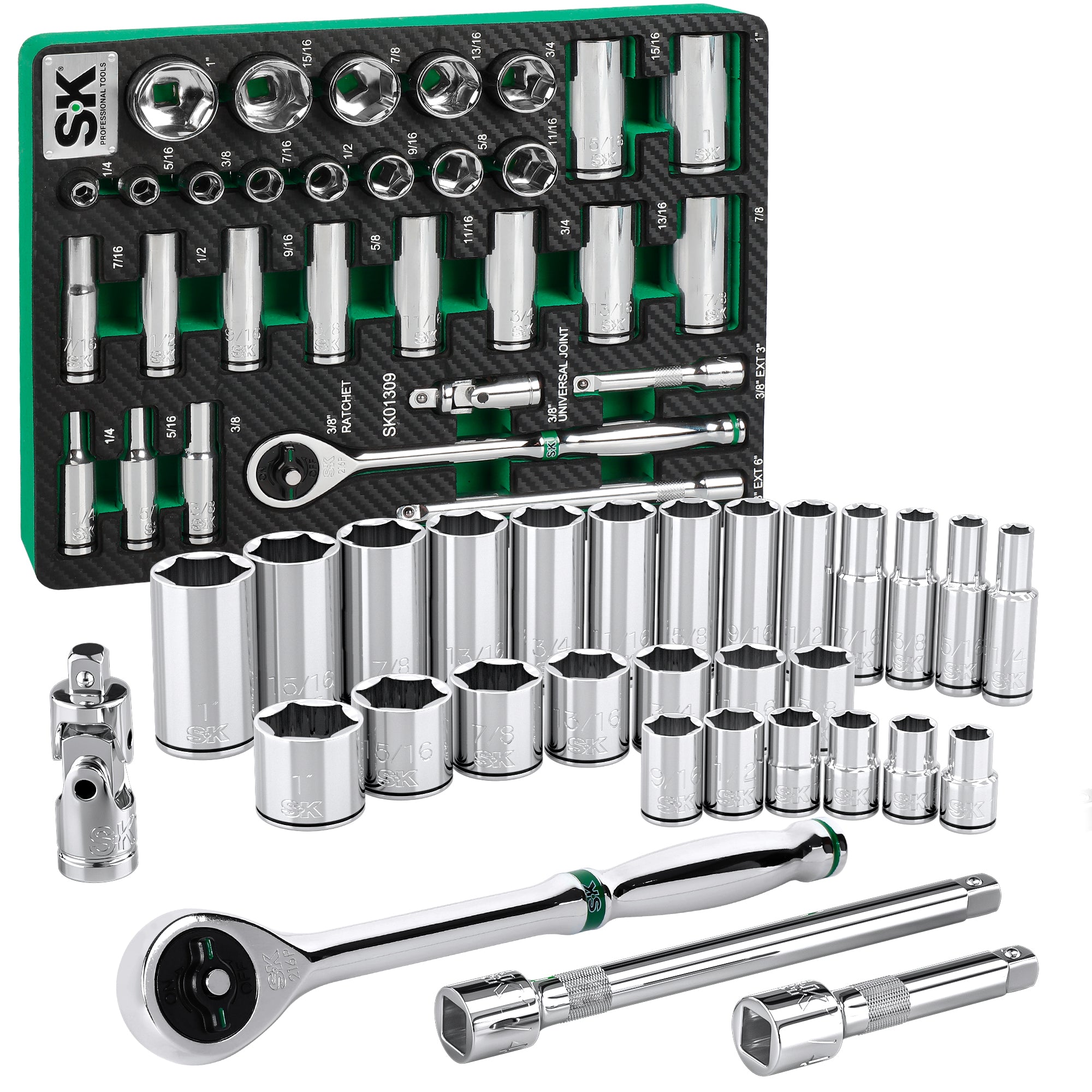 30 Piece 3/8" Drive, 6 Point, Standard & Deep, SAE Chrome Socket Set – SK Tools USA, LLC