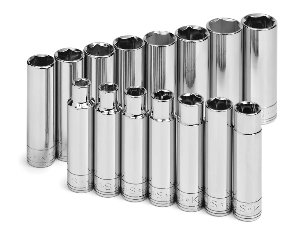 15 Piece 1/2" Drive 6 Point Deep Metric Chrome Socket Set – SK Tools USA, LLC