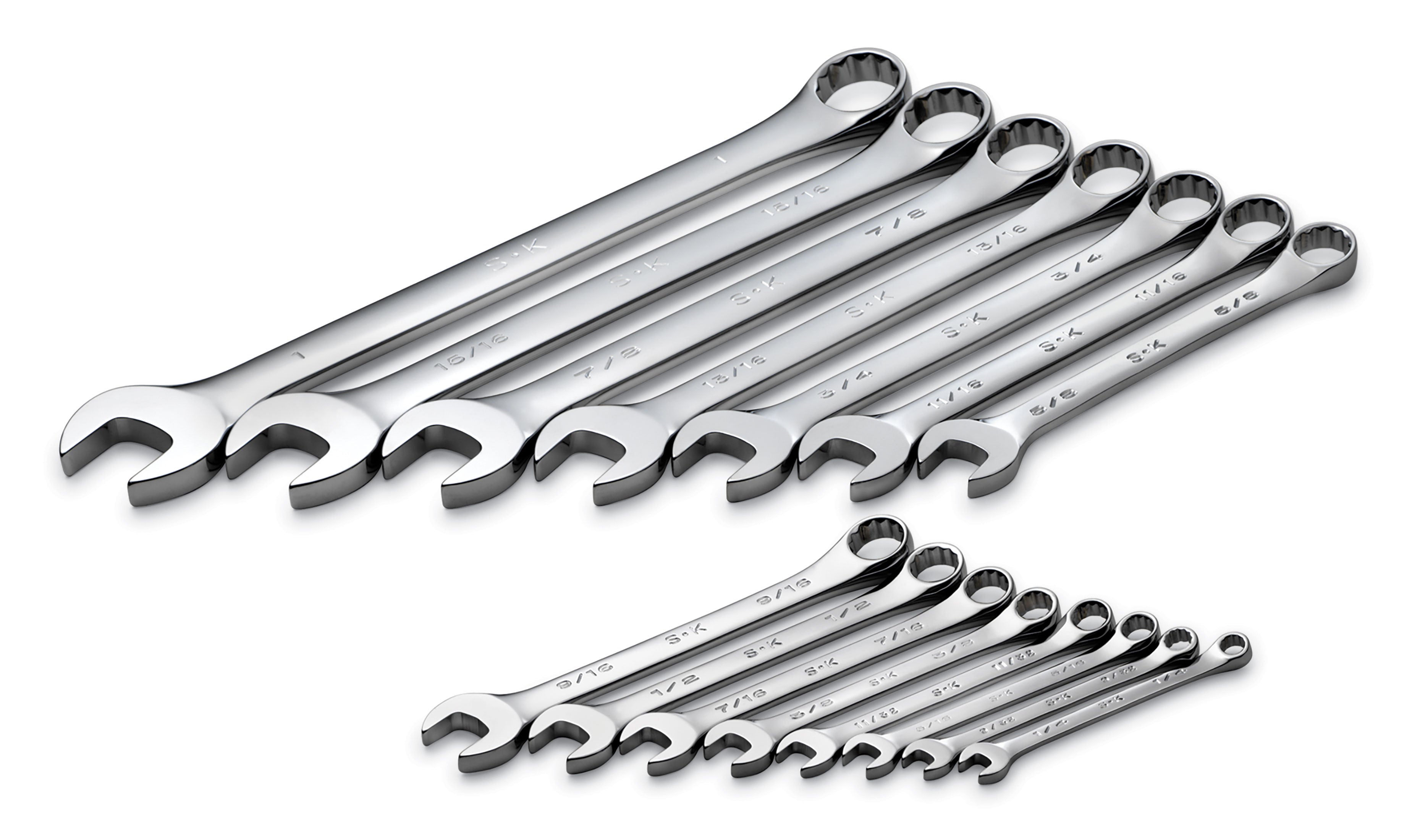15 Piece 12 Pt Fractional Regular Combination Chrome Wrench Set – SK ...