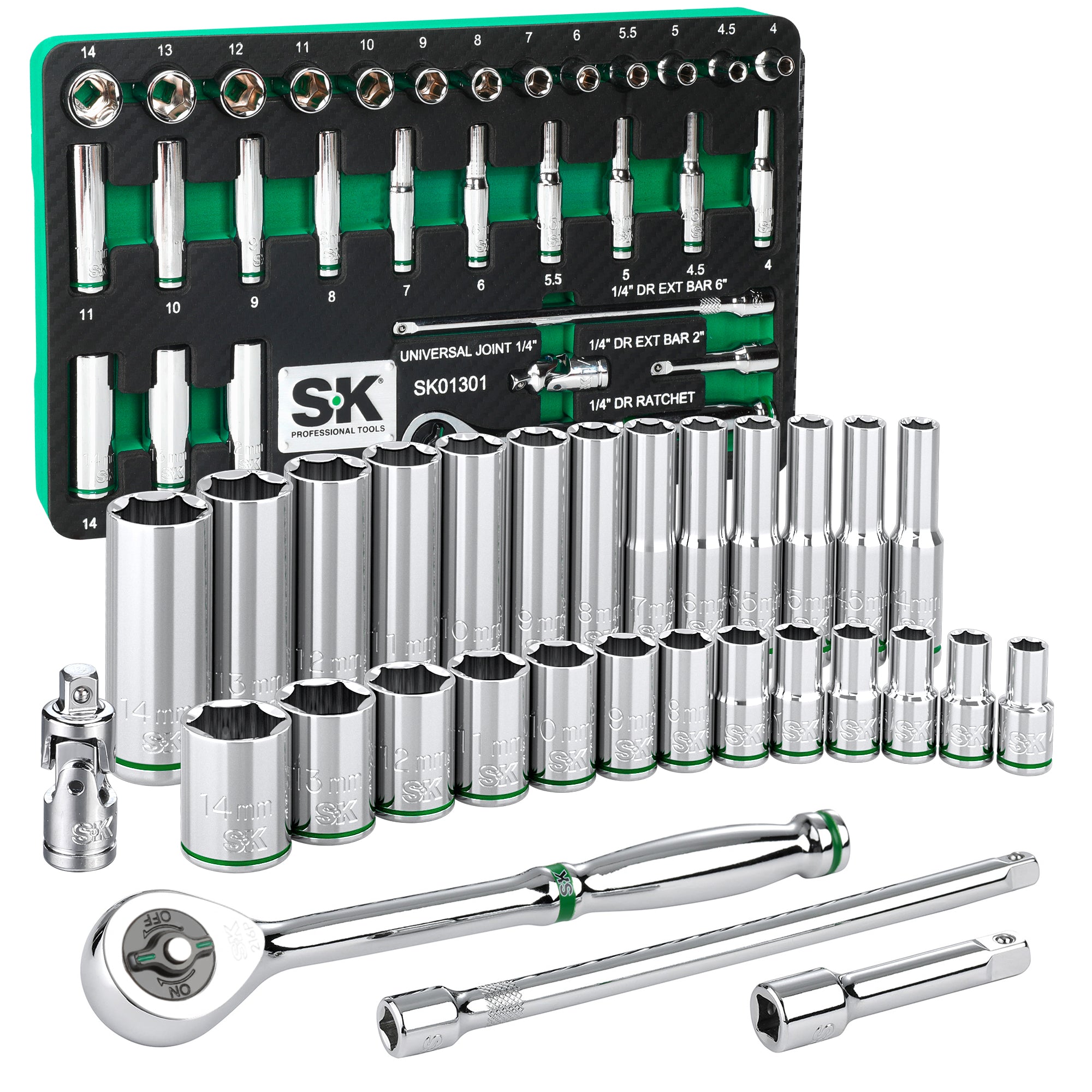 30 Piece 1/4" Drive, 6 Point, Standard & Deep, Metric Chrome Socket Se – SK Tools USA, LLC