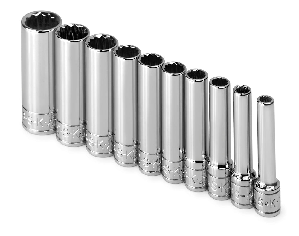 10 Piece 1/4" Drive 12 Point Deep Fractional Chrome Socket Set – SK ...